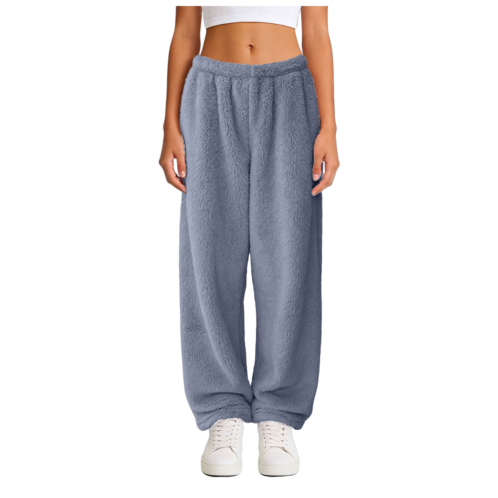 felwors Women's Fuzzy Sherpa Lounge Pants - Soft Plush Loose-Fit Jogger ...
