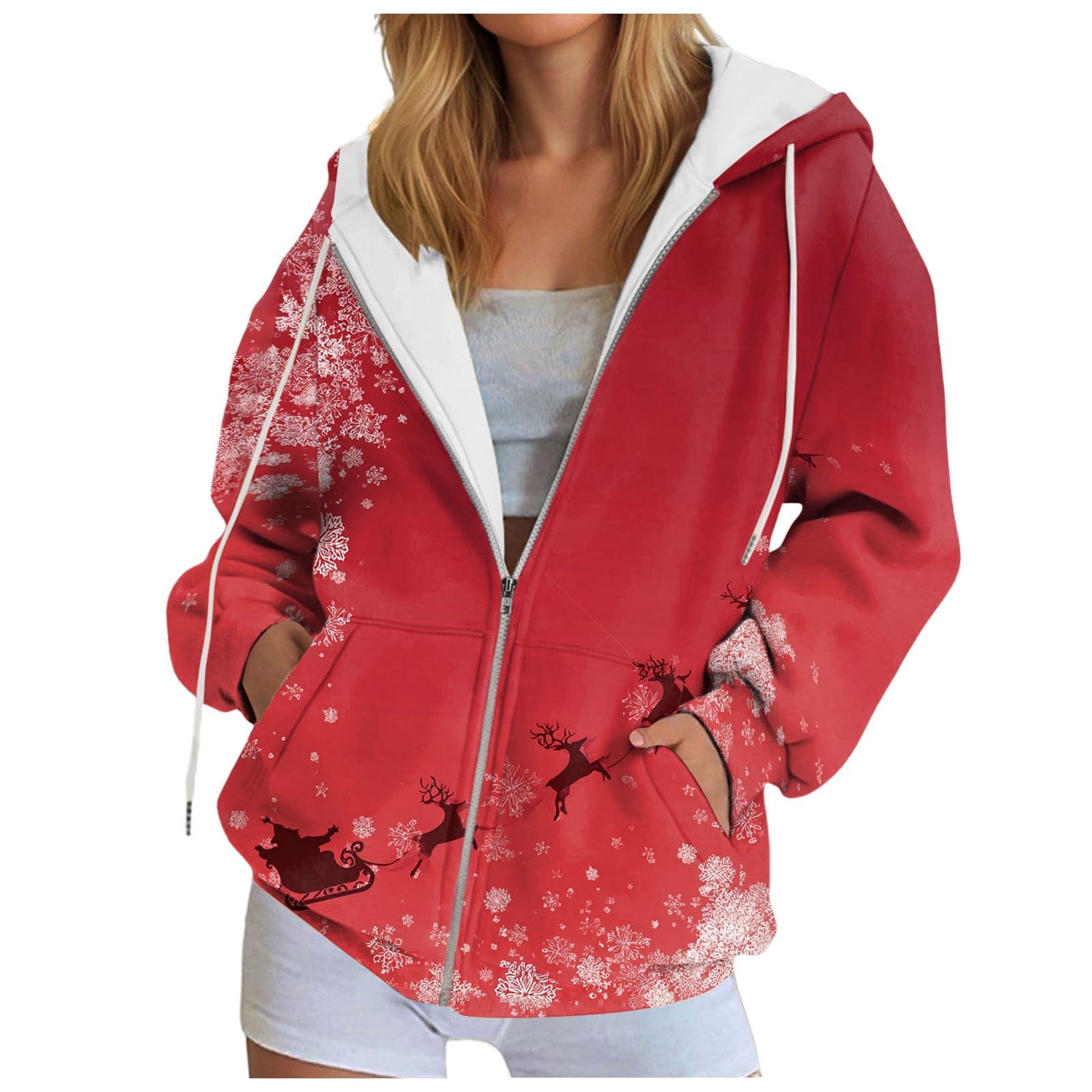 felwors Women's Long Sleeve Fashion Sweatshirt Autumn Snowflake Print ...