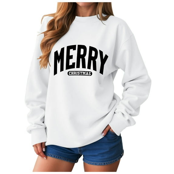 felwors Women's Merry Christmas Sweatshirt - Glitter Patch Letter Print ...