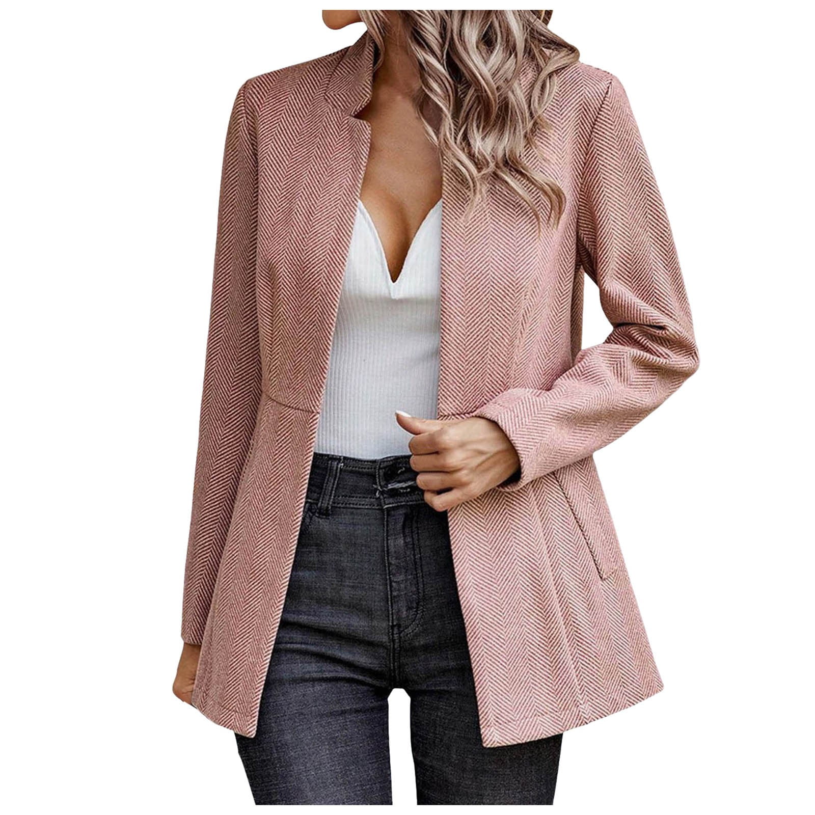 felwors Women’s Open Front Herringbone Blazer-Business Casual Long ...