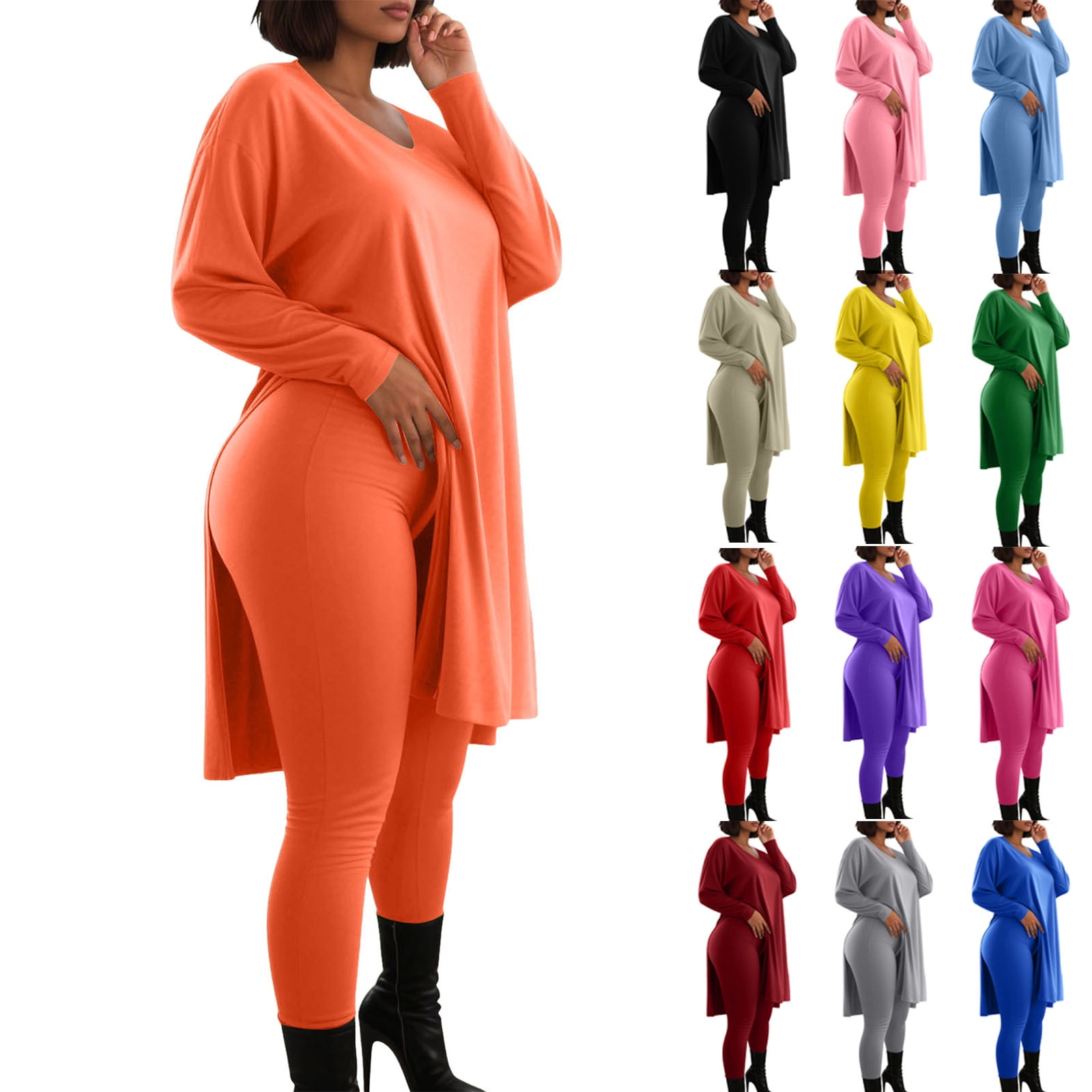 felwors Women's Plus Size 2-Piece Tunic Legging Set V-Neck Long Sleeve ...