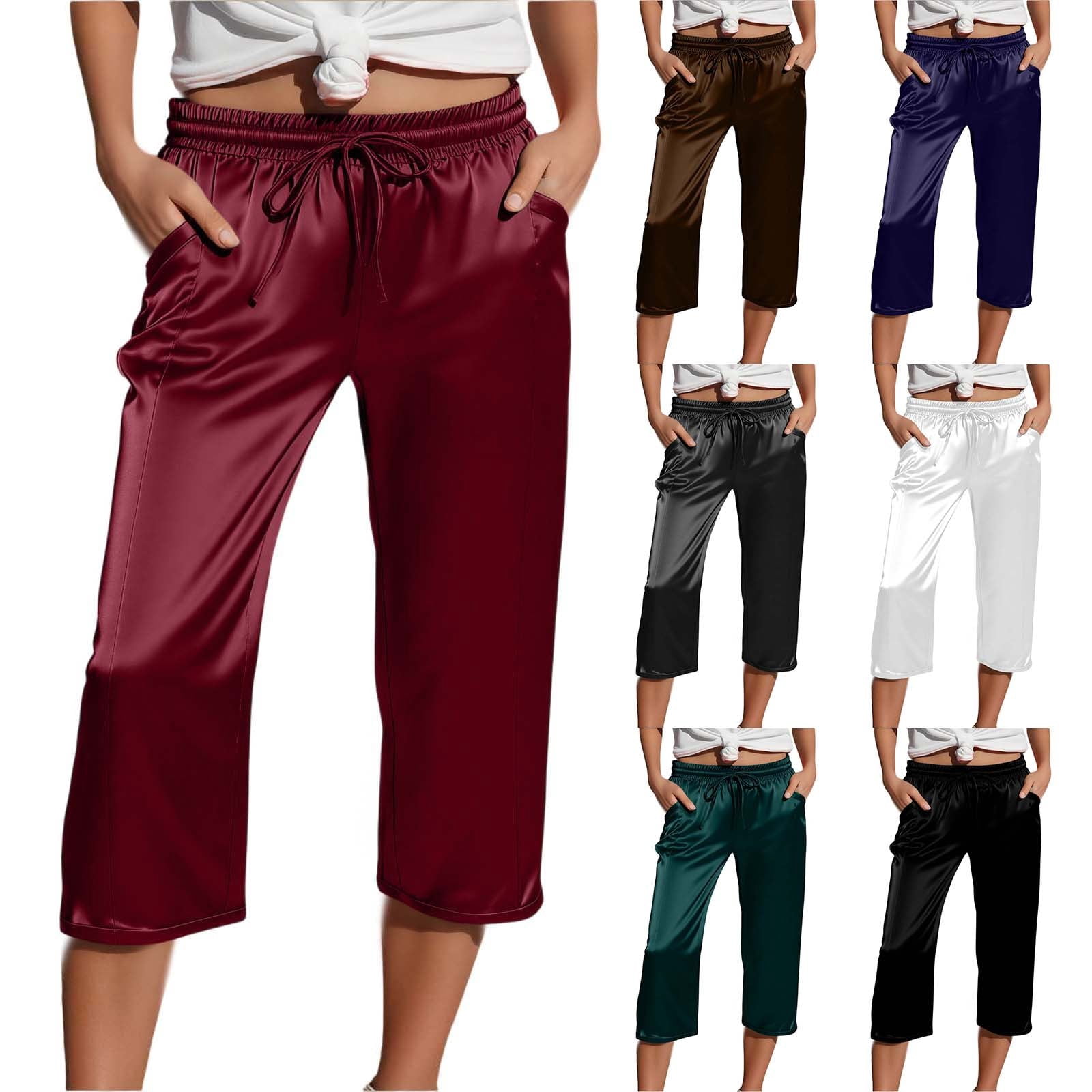 felwors Women's Satin Capri Pants High Rise Cropped Lounge Trousers ...