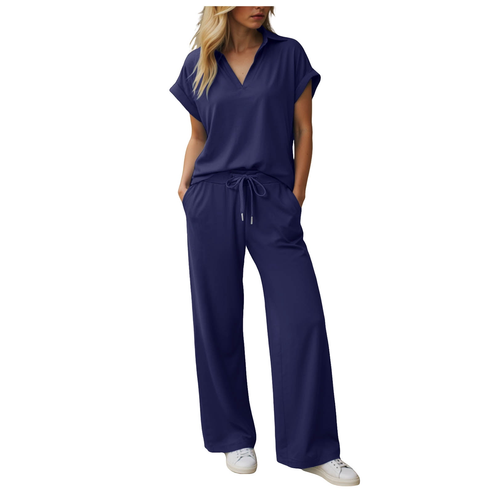 felwors Womens 2 Piece Summer Outfit Lounge Set Cap Sleeve Polo Top And ...