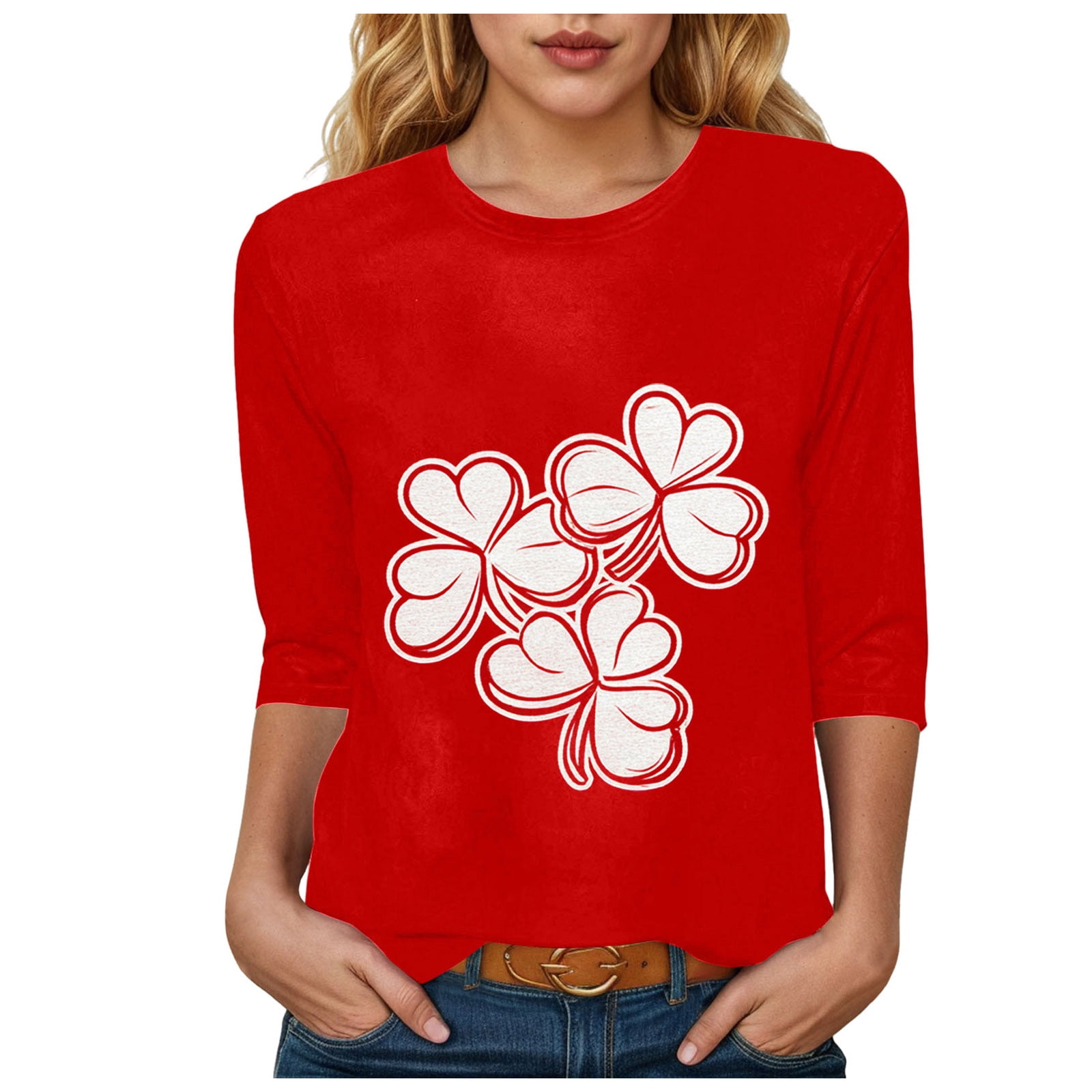 felwors Womens 3/4 Sleeve St Patricks Day Shirts Irish Clover Graphic ...