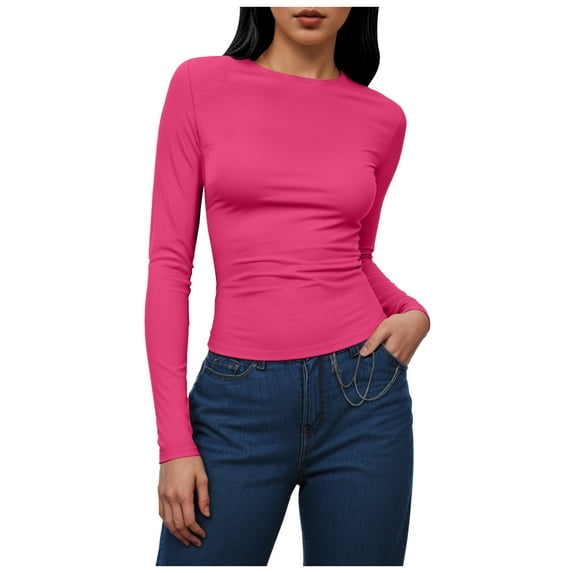 felwors Womens Long Sleeve Shirts Basic Compression Going Out Crop Tops ...