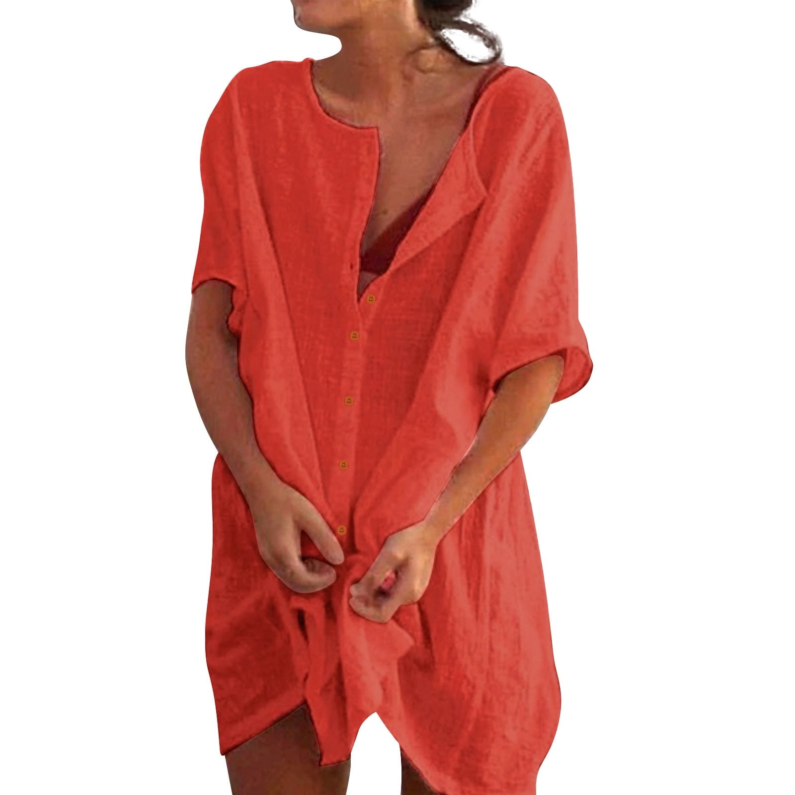 felwors Womens Swimsuit Cover Up Botton Down V-Neck Beach Shirt Dress ...