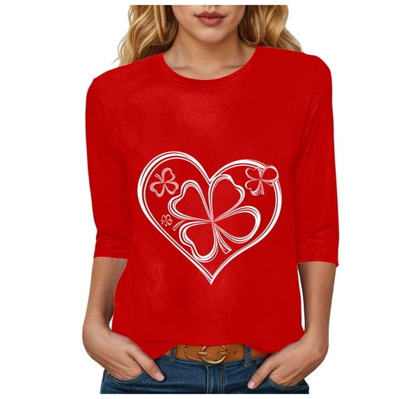 felwors Womens Tops 3/4 Sleeve T Shirts Plus Size Crewneck Flowers ...