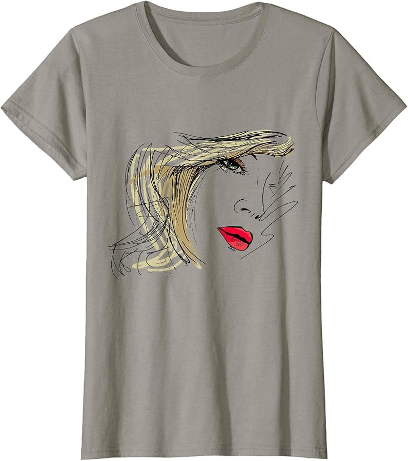 female face Drawing with red lips T-shirt girl Face T-Shirt - Walmart.com