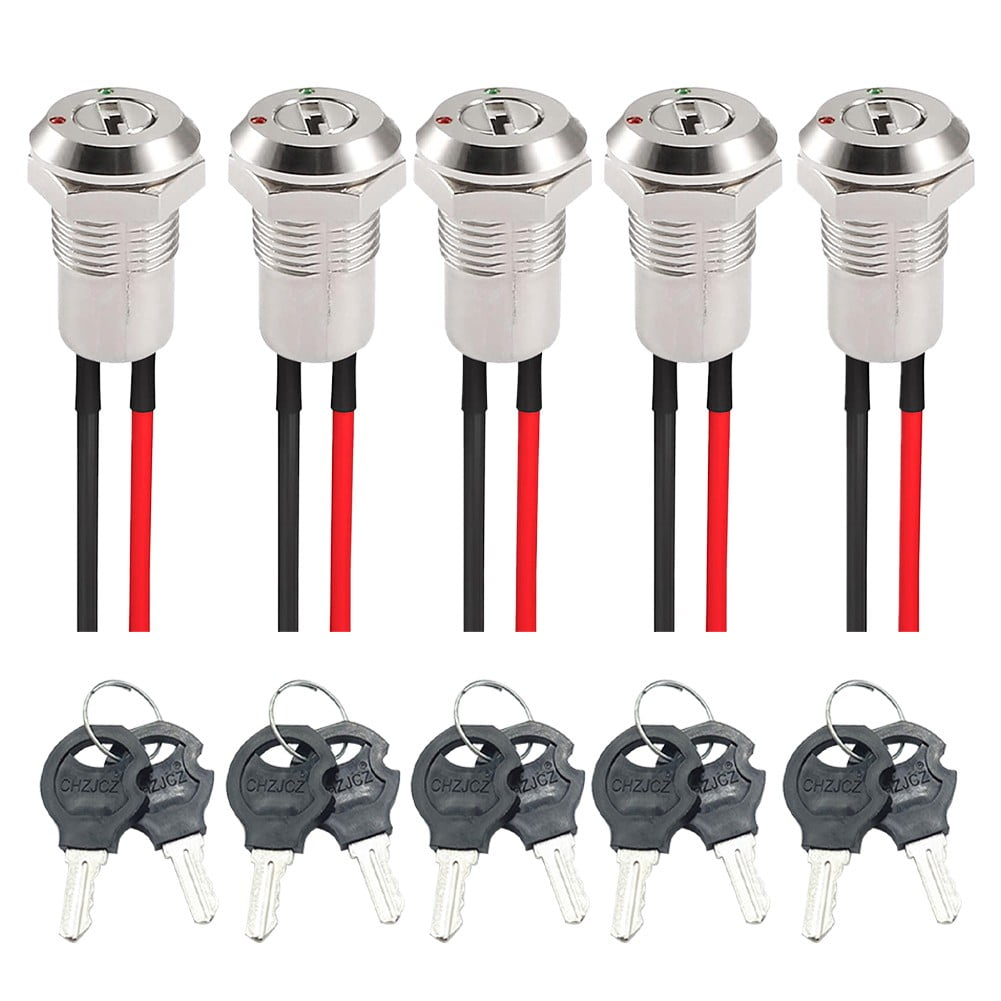 fengchenda 5 Pack Pre-Wired 12Mm Key Switch, On/Off Metal Key Switch ...