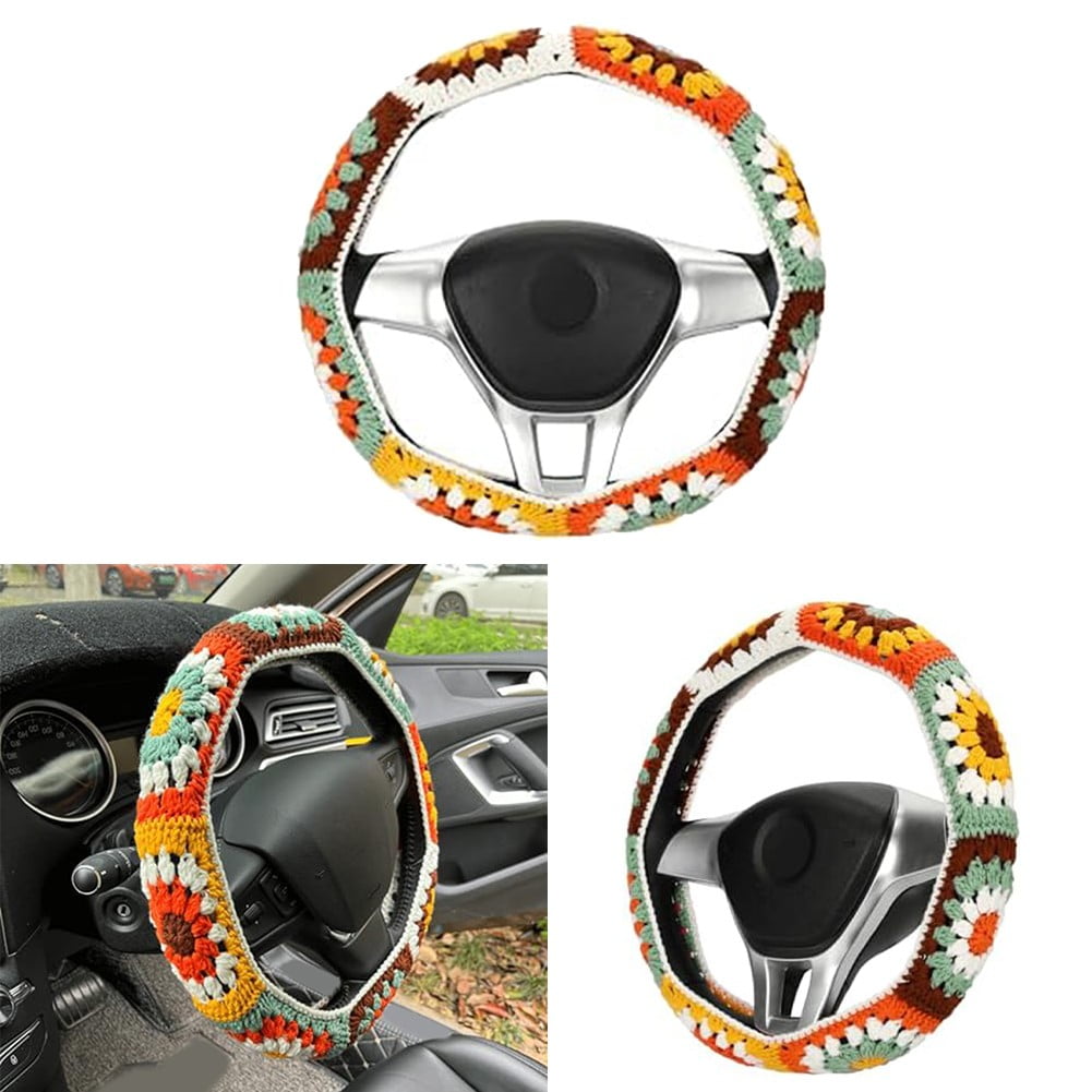 fengchenda Cute Crochet Steering Wheel Covers Boho For Women Sunflower ...