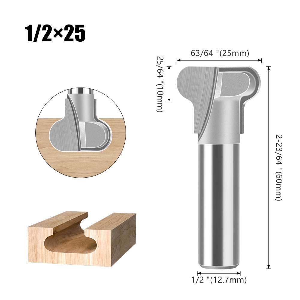 fengchenda Double Curved Router Bit T-Shaped Cutter 1/2In 12Mm Handle ...