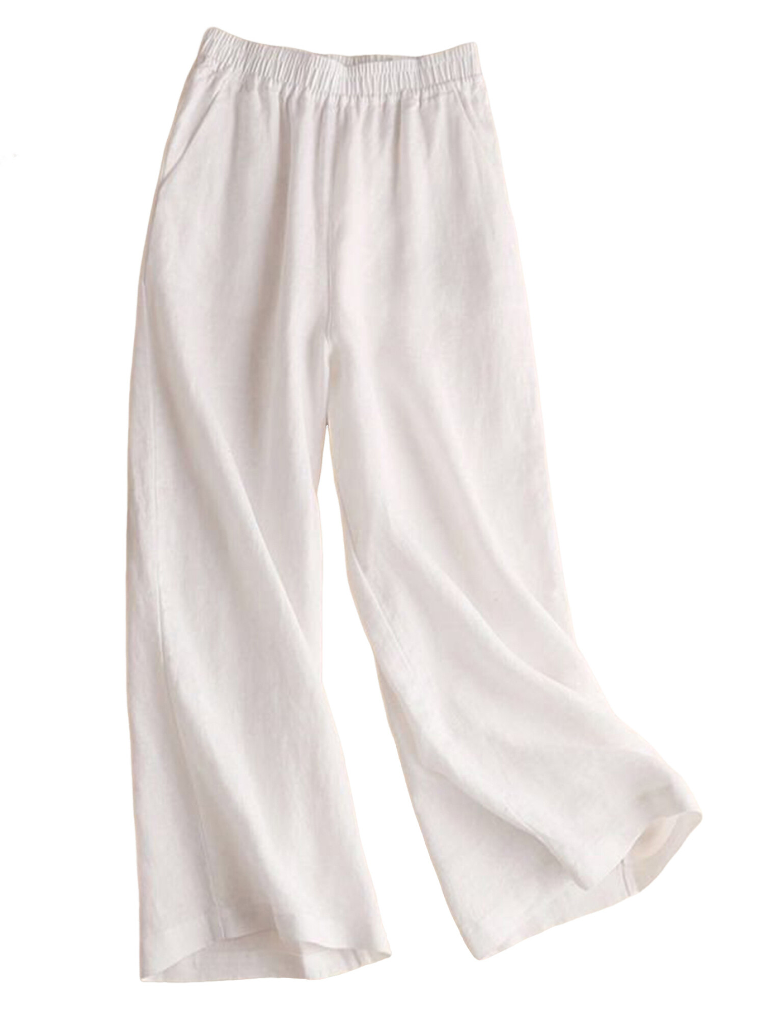 fengxih Women Cropped Pants Cotton Linen Slacks Loose Fit Wide Leg ...