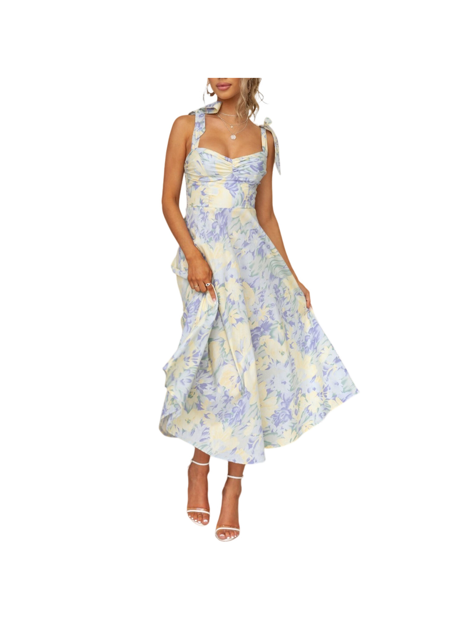 fengxih Women Midi Dress Summer Sleeeveless Spaghetti Dress Square Neck ...