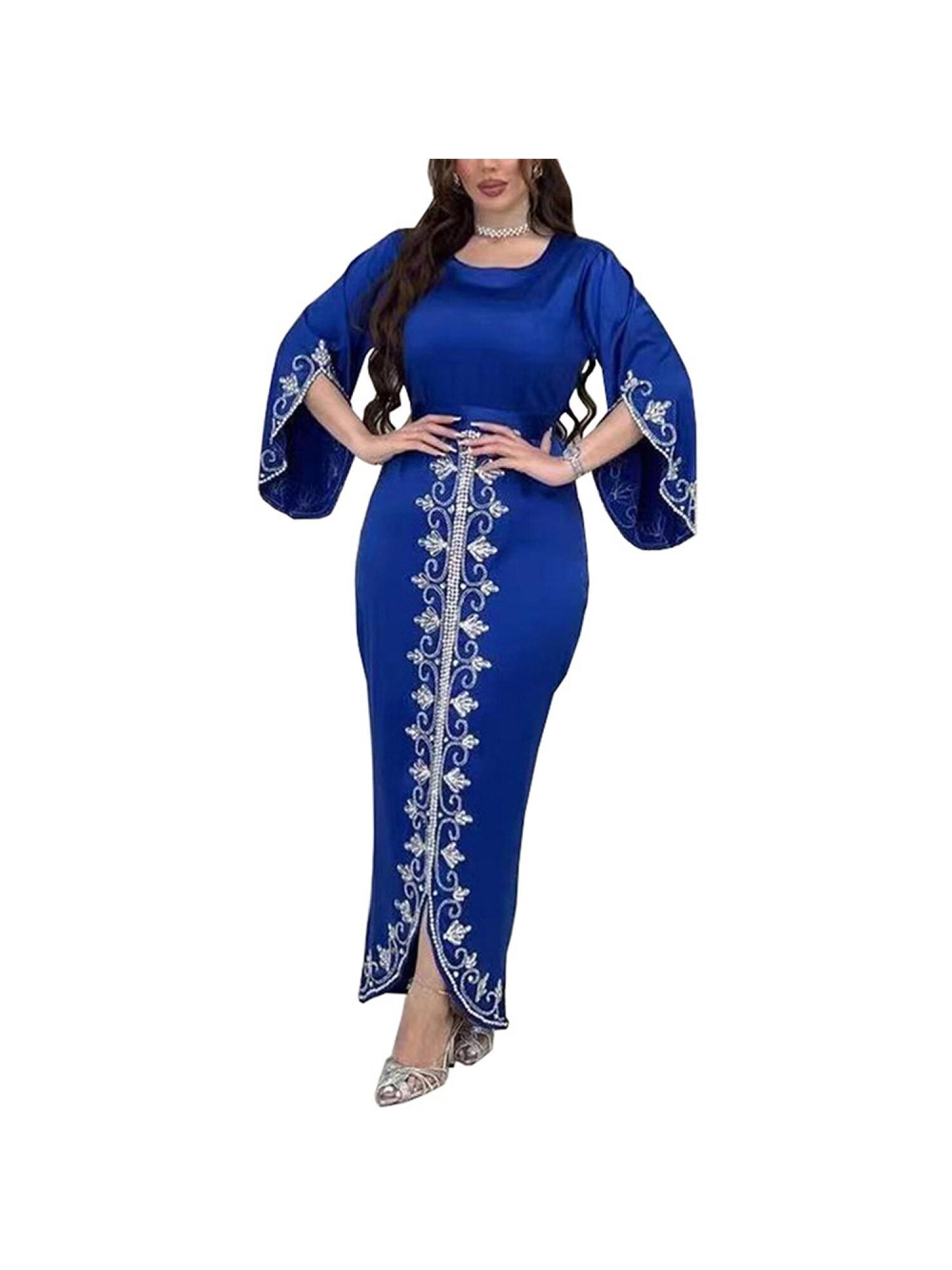 fengxih Women Satin Maxi Dress Bodycon Muslim Dress Tight Wrap Evening ...