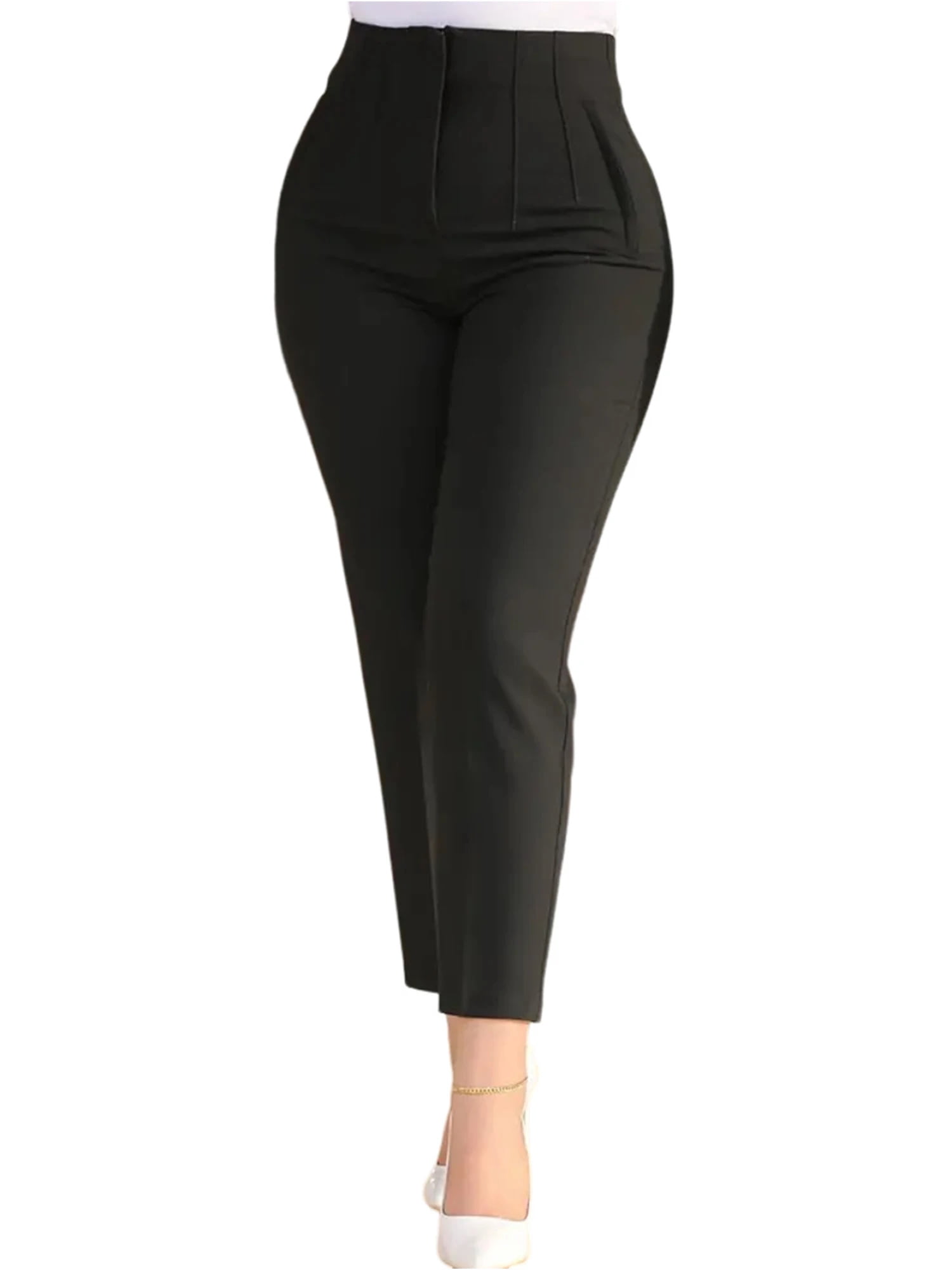 fengxih Women Slacks Slim Fit Pants Casual Solid Color Stright Trousers ...
