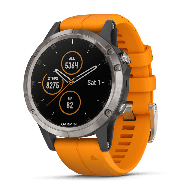 fenix 5 Plus Sapphire, Titanium with solar flare orange band - Walmart.com