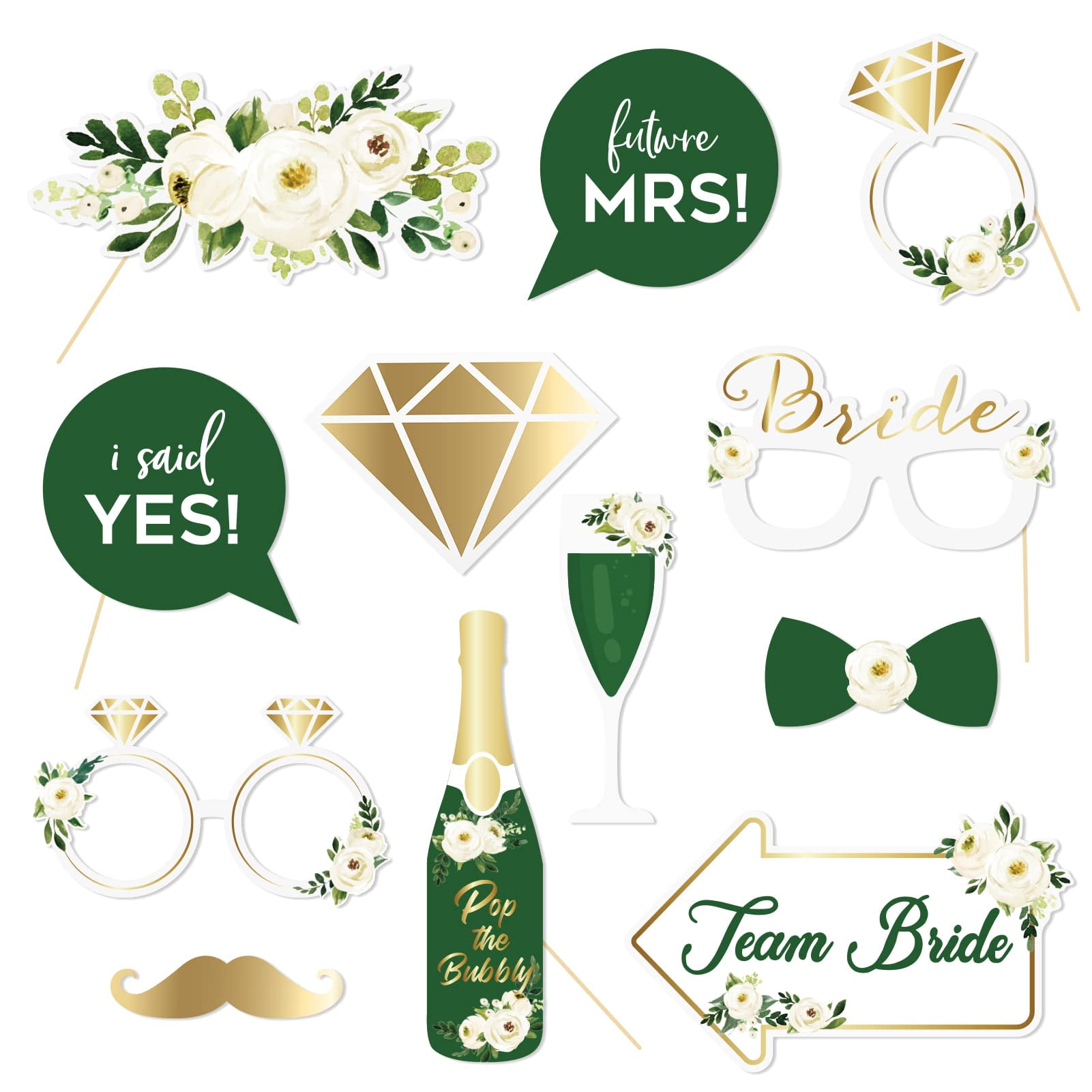 fenze Green Wedding Photo Props Kit, 12 Pack Engagement Photo Booth ...