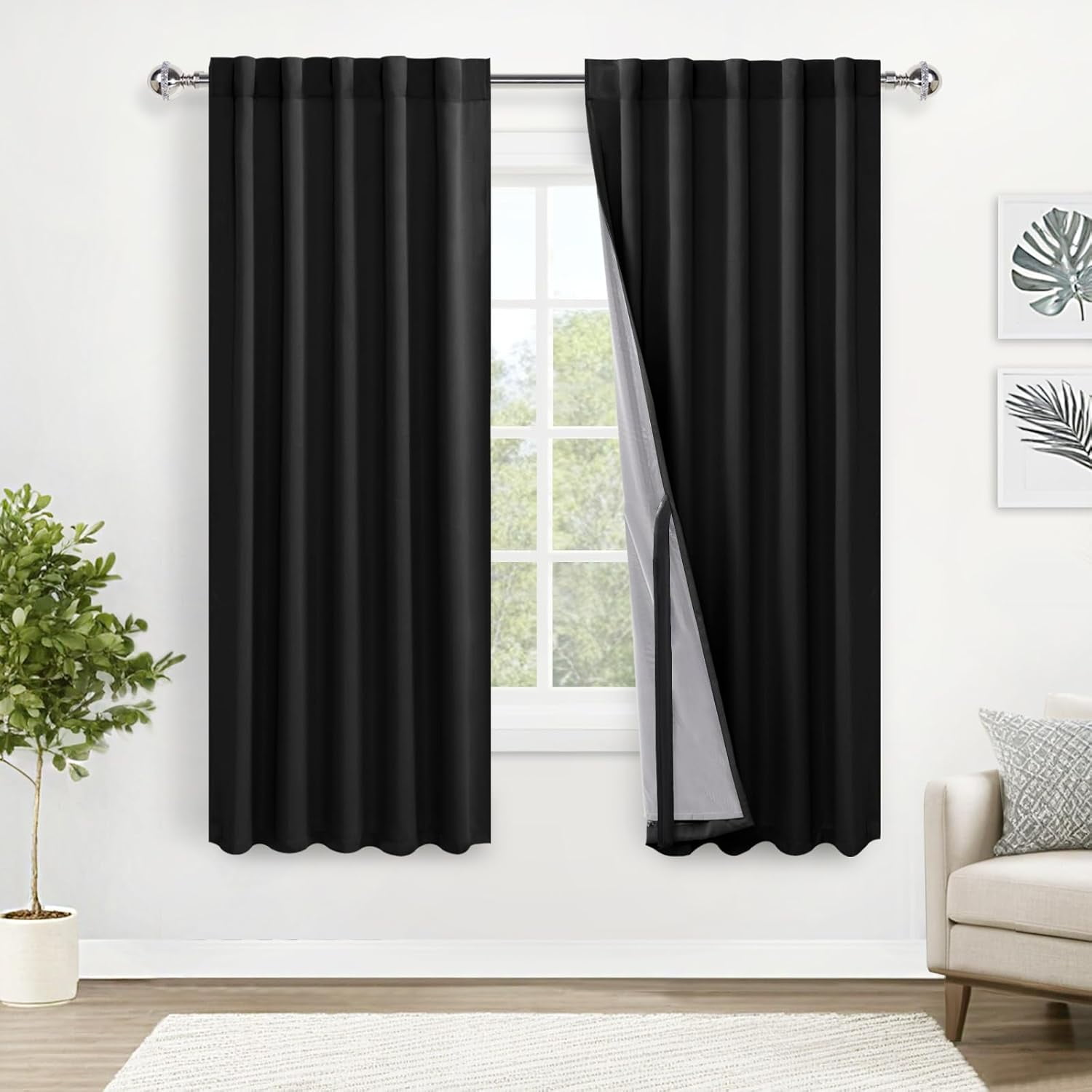 fhduf 100% Blackout Curtains with Tiebacks- Heat and Full Light ...