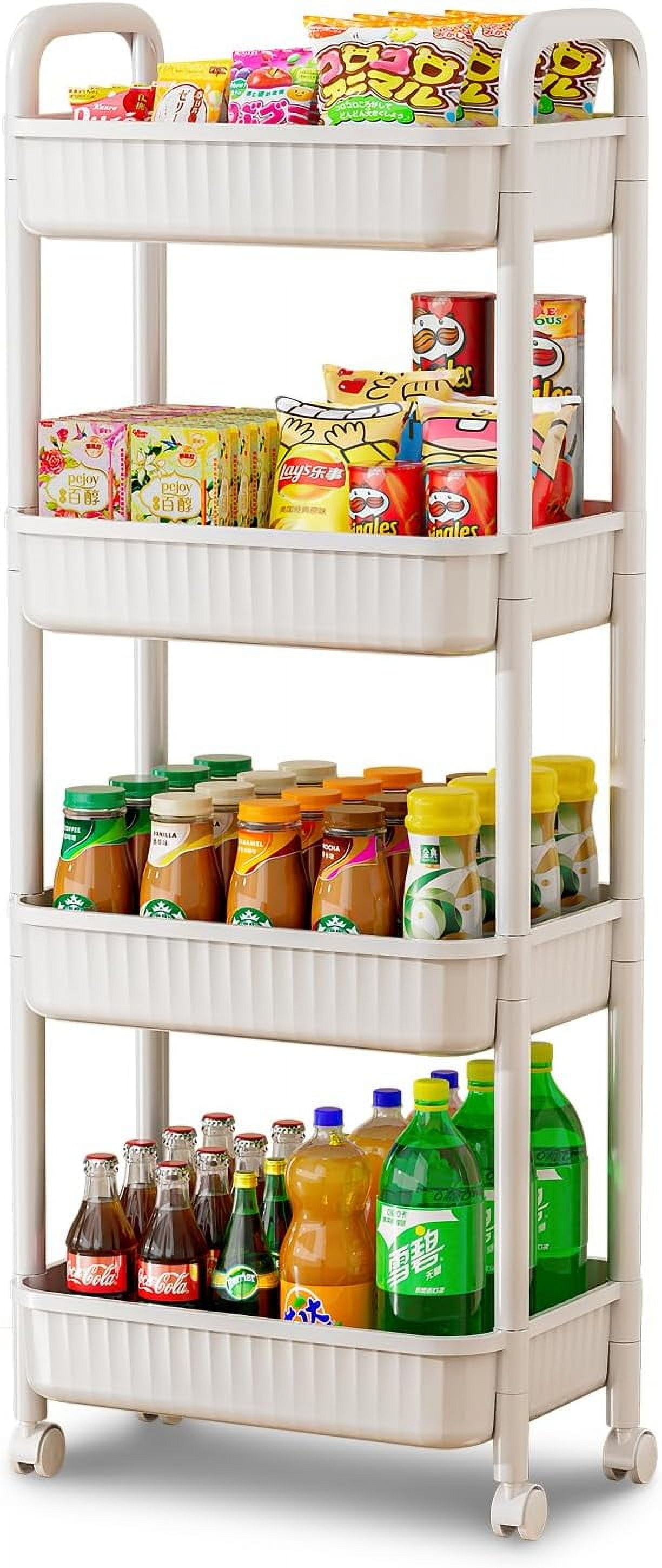 fhduf 4 Tier Rolling Carts with Wheels Utility Cart with Handle and ...