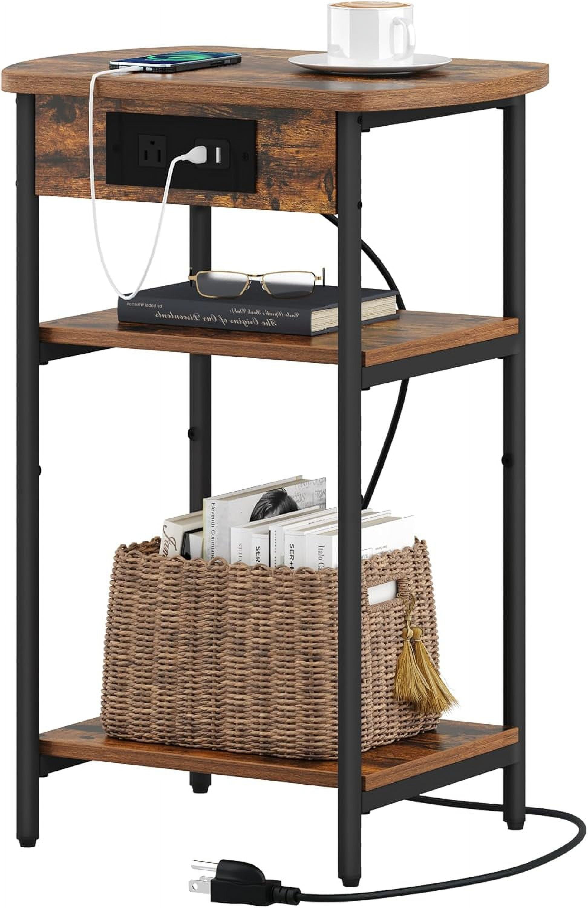 fhduf End Table with Charging Station 3 Tier Storage Bed Side Table ...