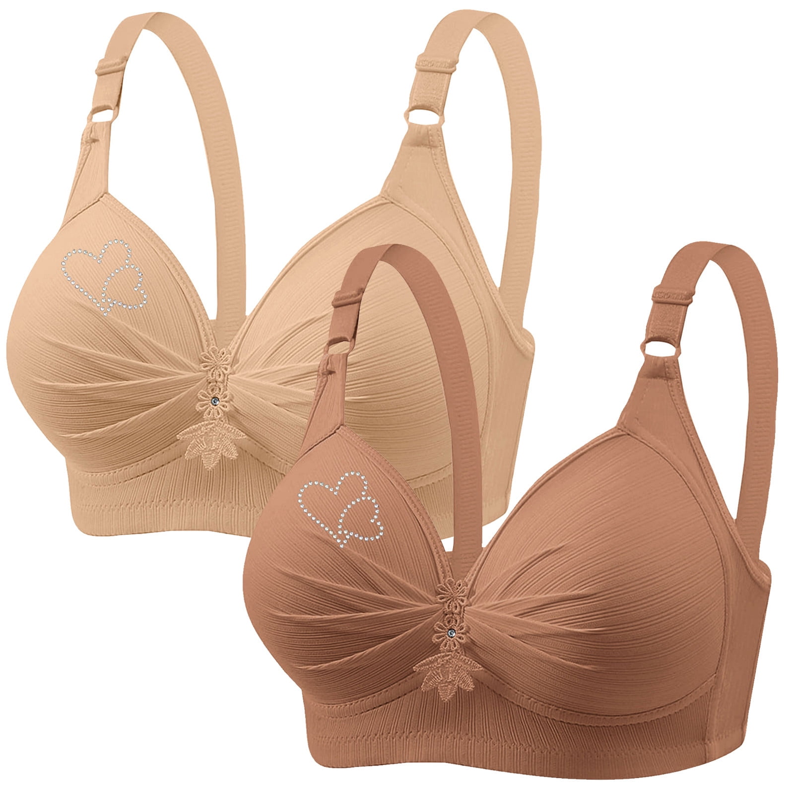 fheaev 2Pc Plus Size Bra for Women Wireless Bras No Underwire Printing ...