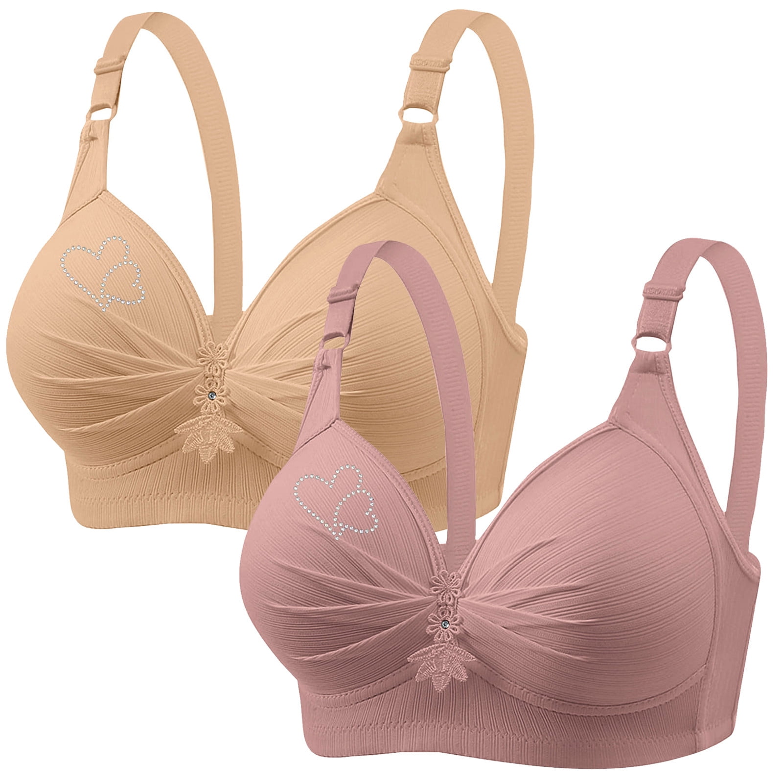 fheaev 2Pc Plus Size Bra for Women Wireless Bras No Underwire Printing ...