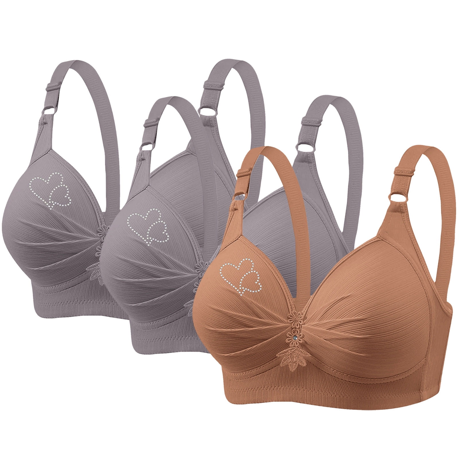 fheaev 3Pc Plus Size Bra for Women Wireless Bras No Underwire Printing ...