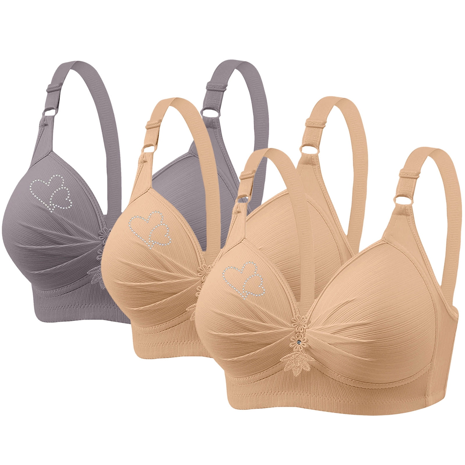fheaev 3Pc Plus Size Bra for Women Wireless Bras No Underwire Printing ...
