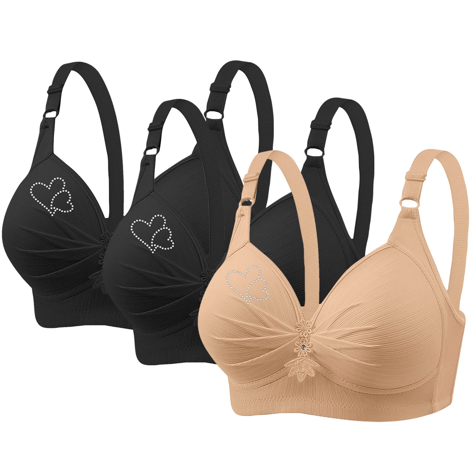 fheaev 3Pc Plus Size Bra for Women Wireless Bras No Underwire Printing ...