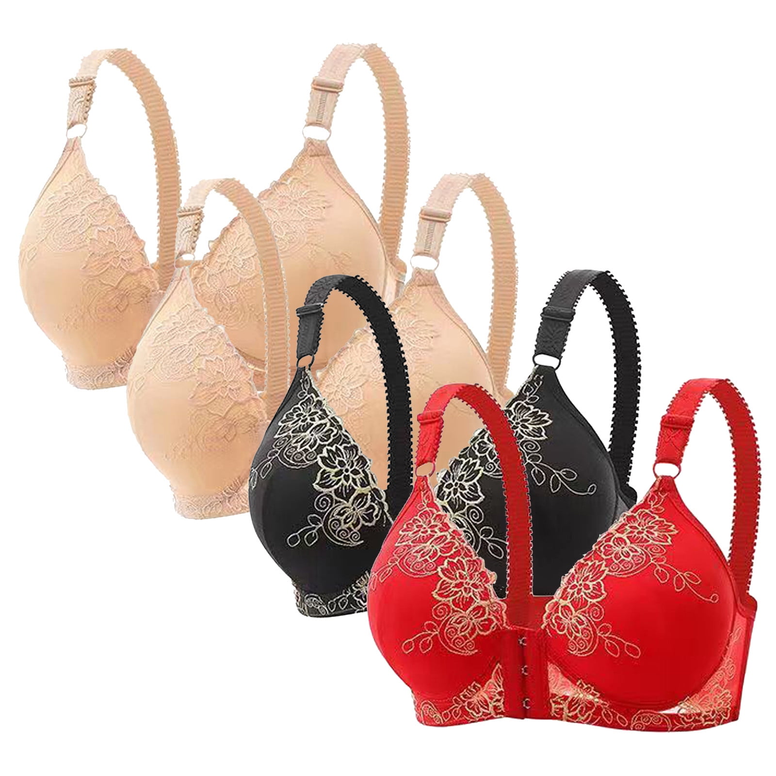 fheaev 4Pc Front Close Bras for Women Plus Size Wirefree Support ...