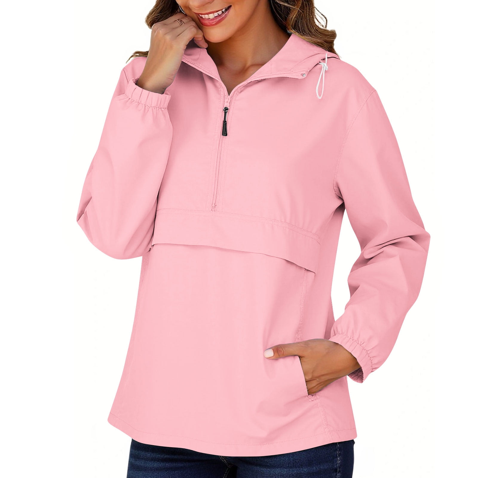 fheaev Half-Zipper Rain Jacket for Women Waterproof Light Rain Jacket ...