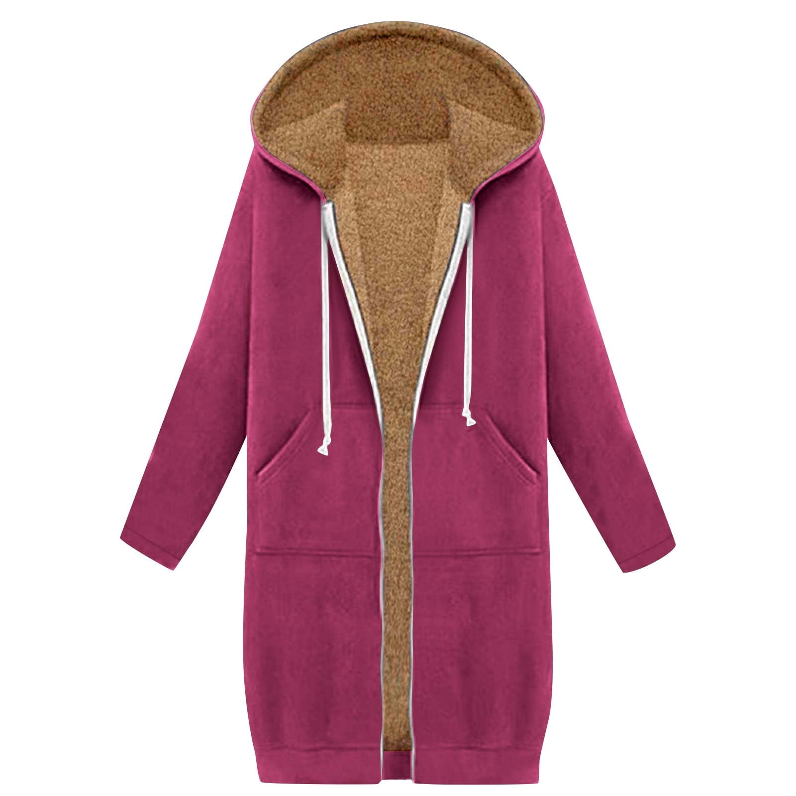 fheaev Hoodies Jacket Coat For Women Zip Up Long Winter Fleece Jacket ...