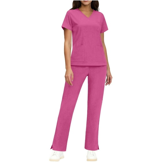 fheaev Nursing Uniforms Set for Women Stretch Short-Sleeved Solid Color ...