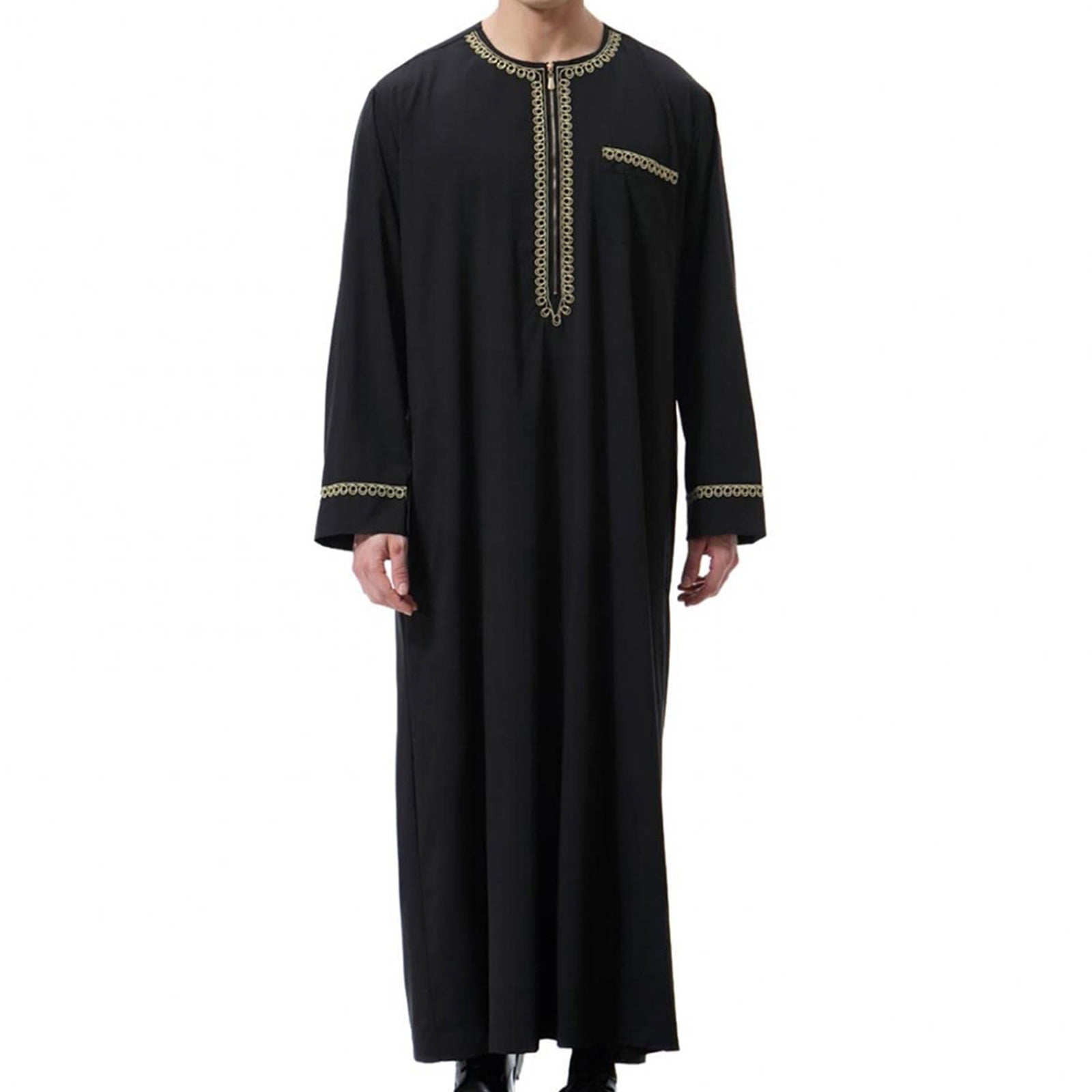 fheaev Robe For Men Arab Long Sleeve Kaftan Islamic Arabic Abaya Thobe ...