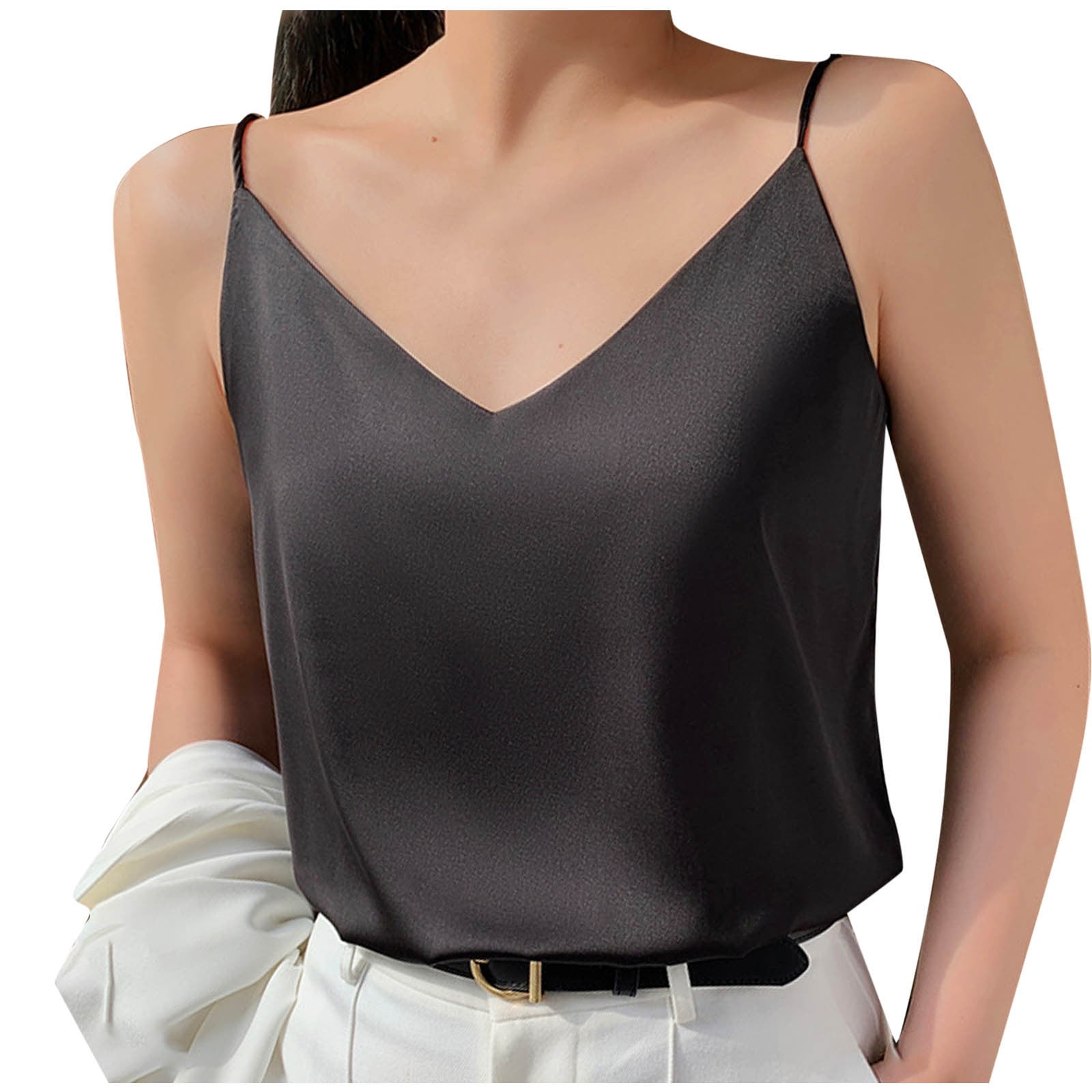fheaev Silk Satin Camisole Tank Tops for Women Dressy V Neck Casual Cami Sleeveless Spaghetti ...
