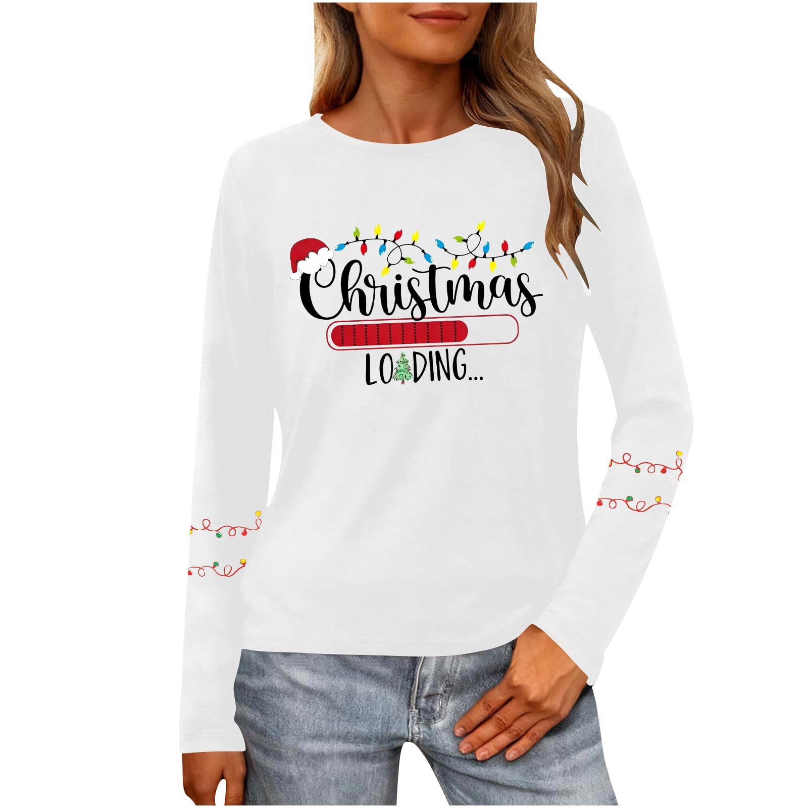fheaev Ugly Christmas Long Sleeve Shirt for Women Cute Christmas Tree ...