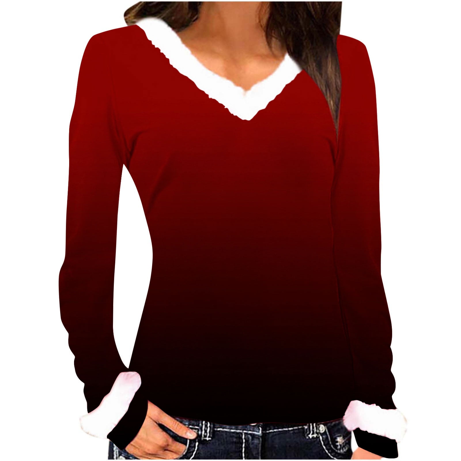 fheaev Ugly Christmas Sweaters for Women Wine Glass Printed Plush ...