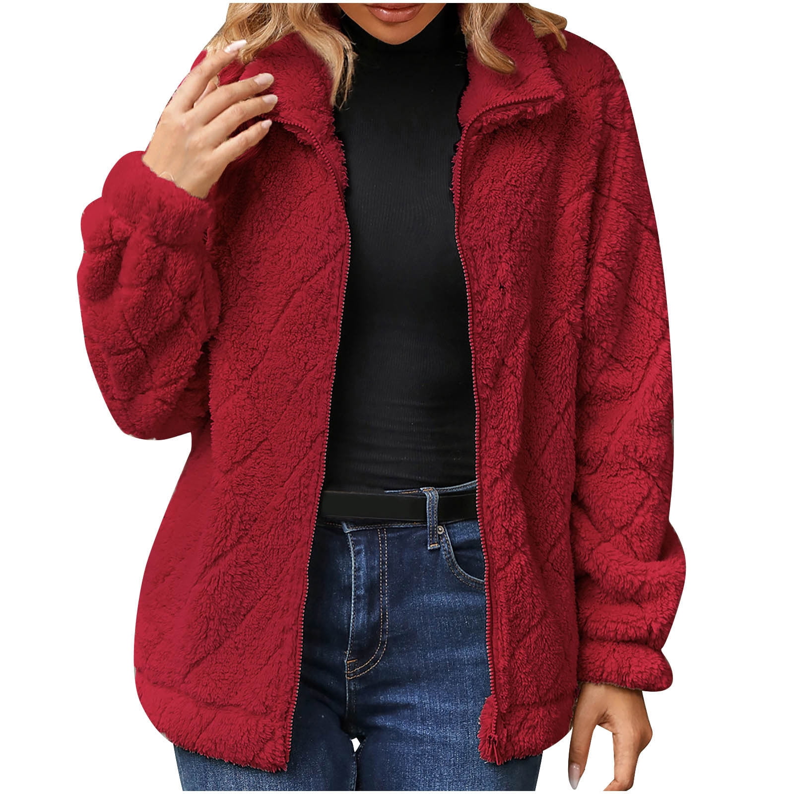 fheaev Winter Coats for Women Fuzzy Fleece Jacket Hoodless Cardigan ...