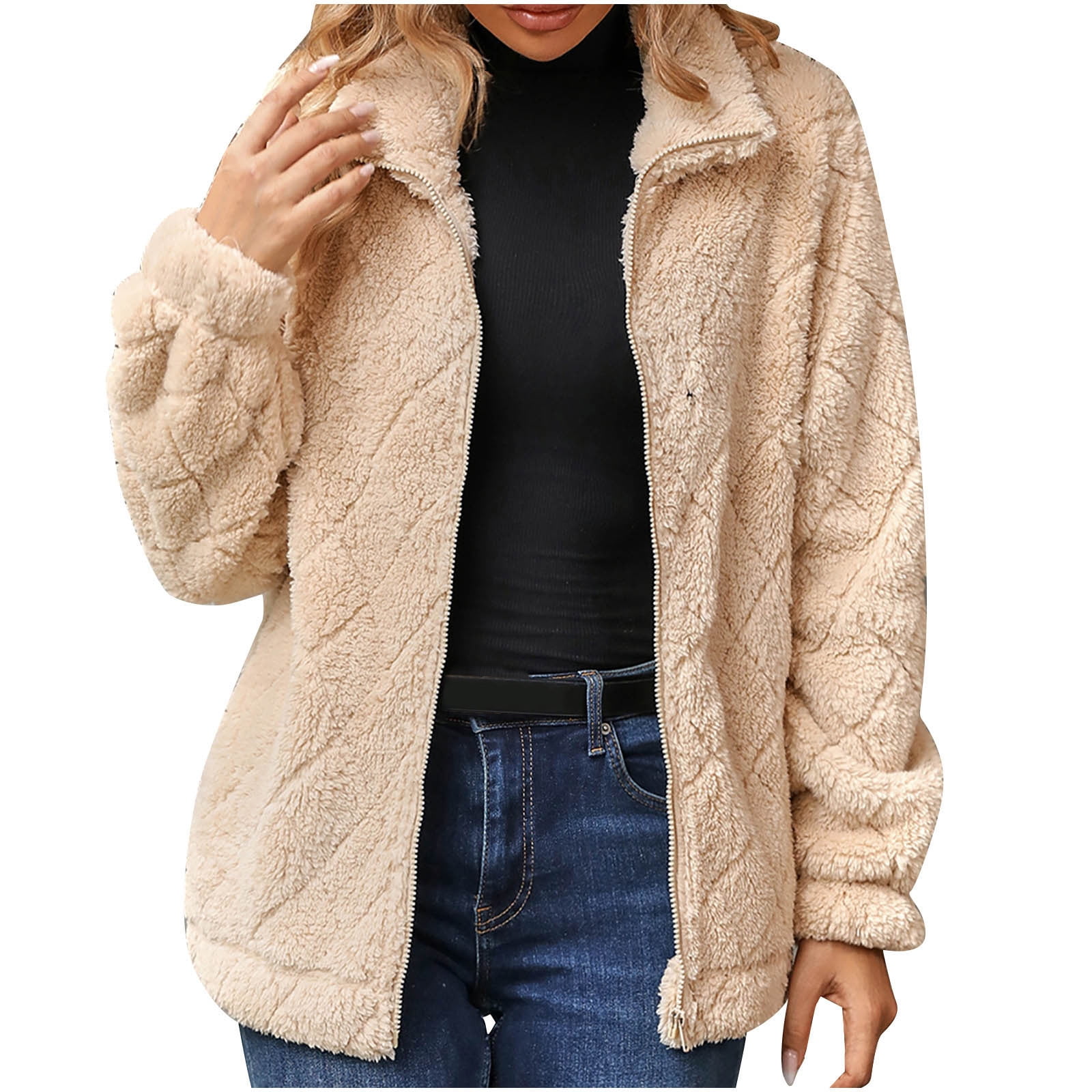 fheaev Winter Coats for Women Fuzzy Fleece Jacket Hoodless Cardigan ...