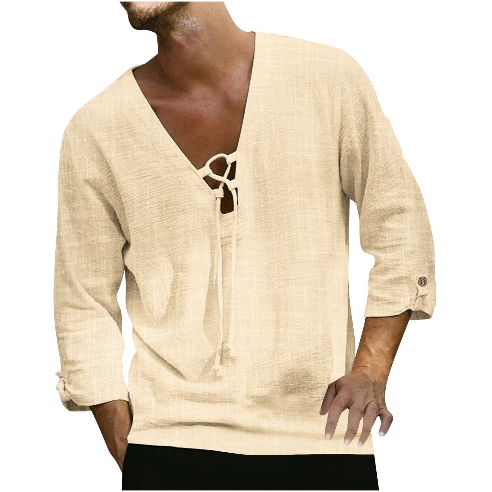 fheaev summer tank tops for men Men's Short Sleeve V-Neck Three-quarter ...