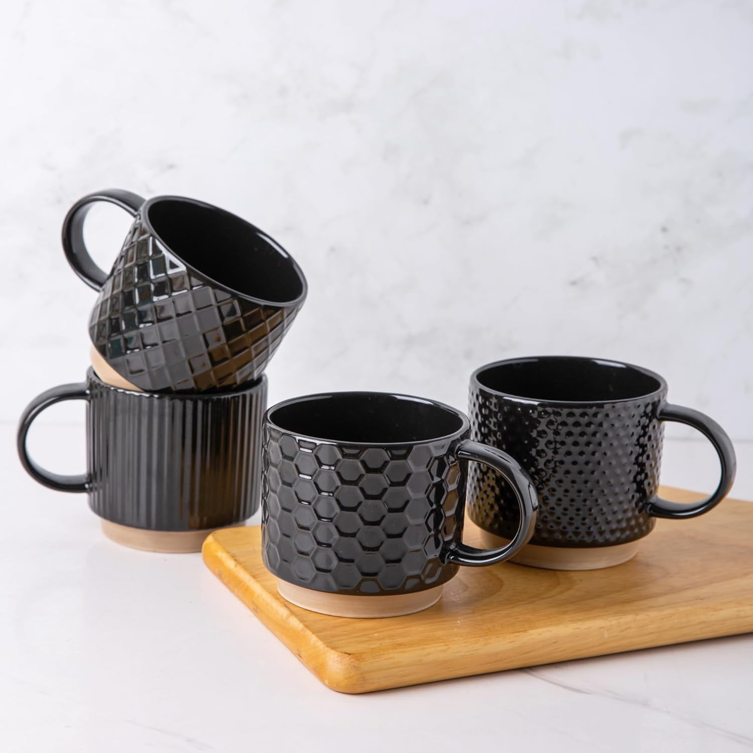 Hltser 12OZ Stackable Coffee Mugs Ceramic Coffee Mugs with Texture ...