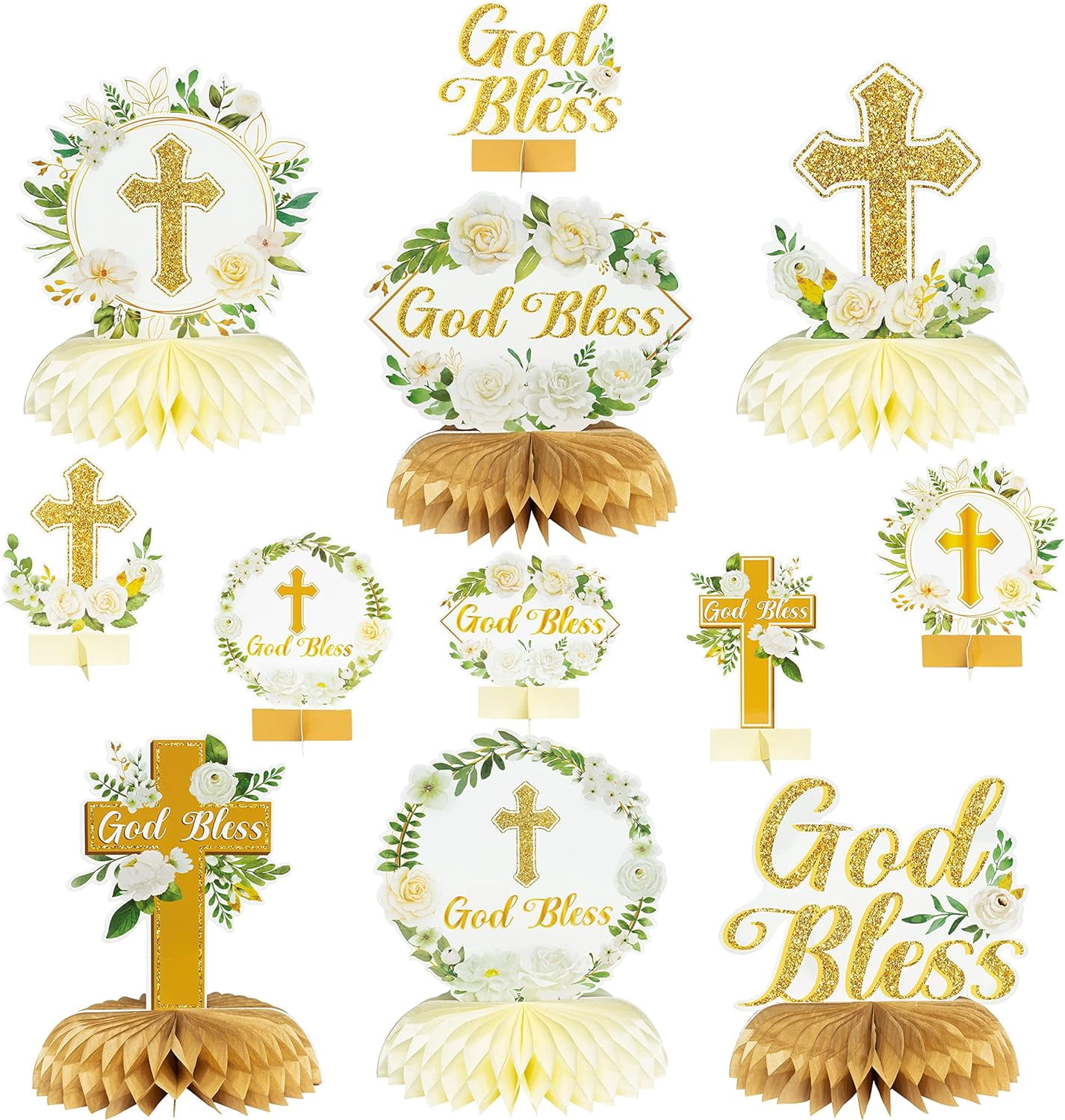 fhxbjoi 12Pcs Blue Floral God Bless Honeycomb Centerpieces Baptism ...