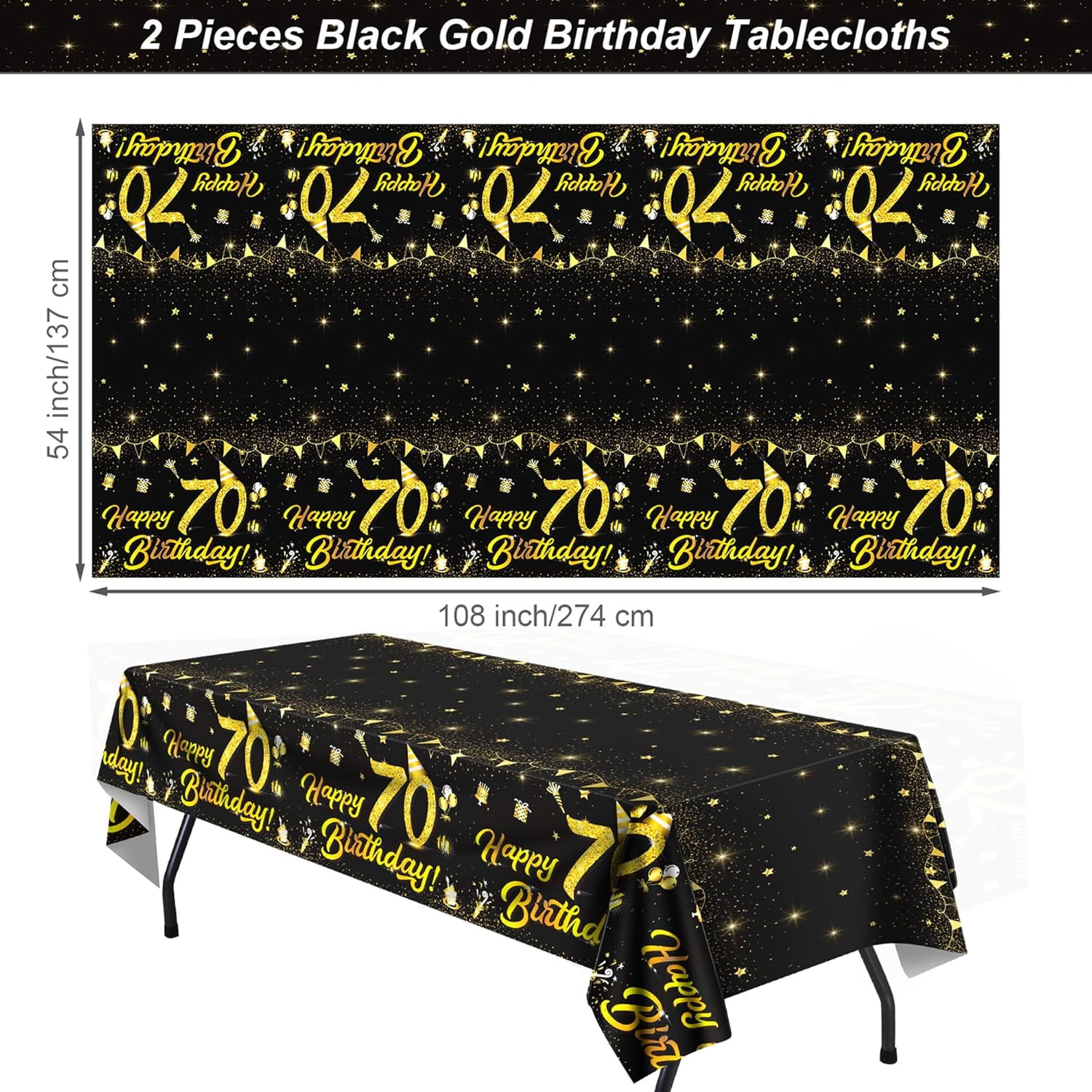 fhxbjoi 2 Pack 18th Birthday Tablecloth Table Cover Plastic Black Gold ...