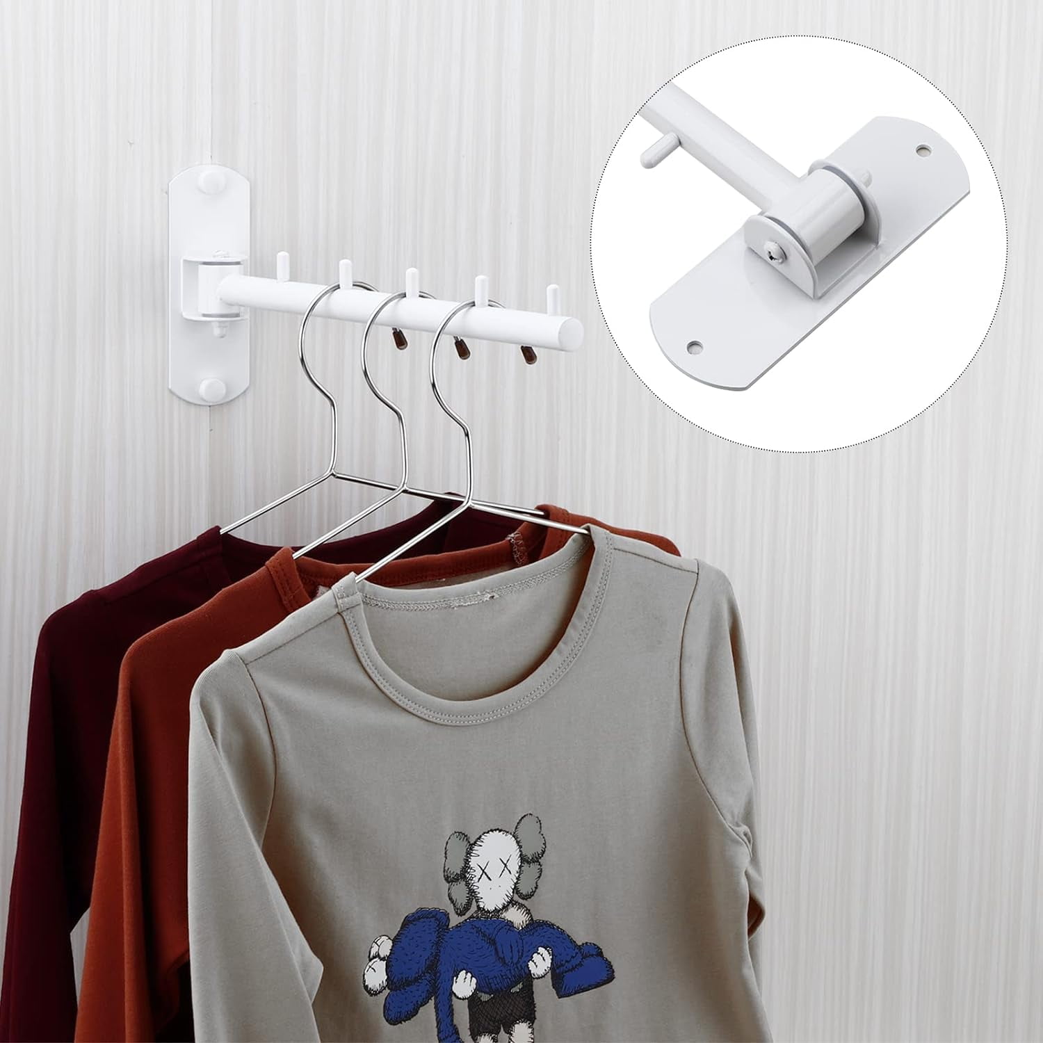 fhxbjoi 2 Pcs Folding Wall Mounted Clothes Hanger Rack with Swing Arm ...