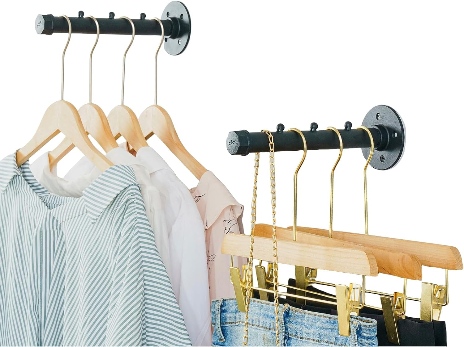 fhxbjoi 2 Pcs Pipe Clothing Bar Wall Mount Clothes Rack for Hanging ...