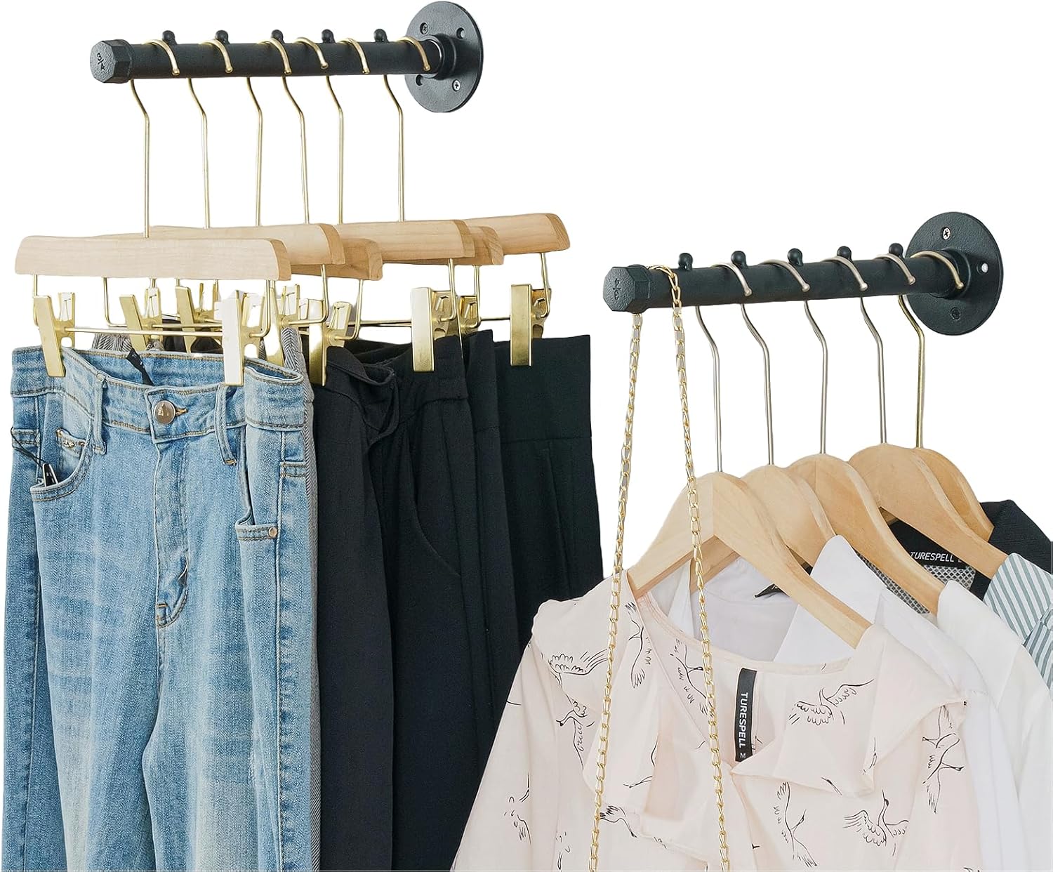 hltysuo 2 Pcs Pipe Clothing Bar Wall Mount Clothes Rack for Hanging ...