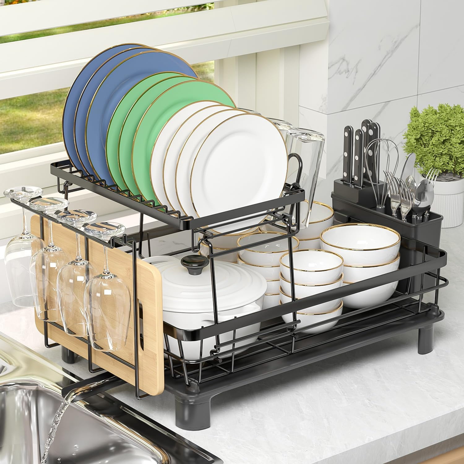 dxynlzq 2-Tier Large Dish Drying Rack - Stainless Steel Dish Rack for ...