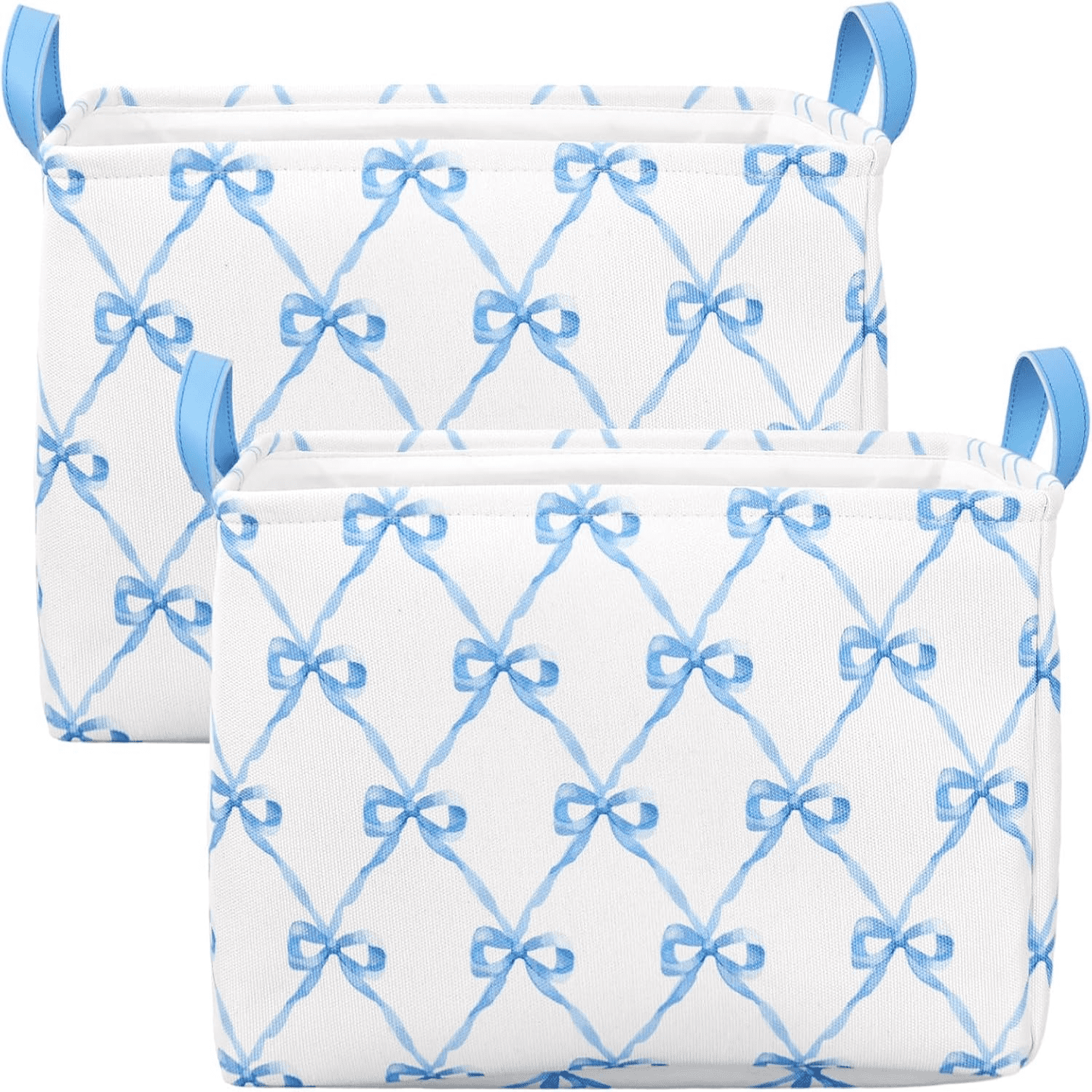fhxbjoi 2Pcs Blue Bow Storage Basket Blue Storage Bin with Handle Large ...