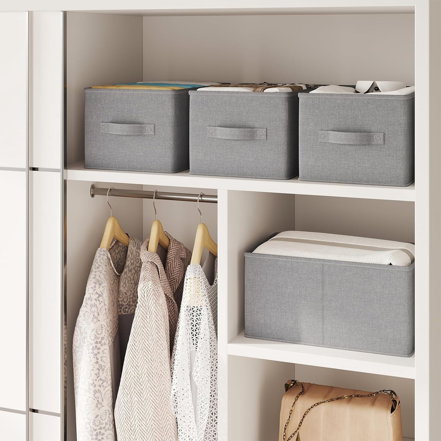 fhxbjoi 3 Pack Fabric Storage Bins for Shelves | 16.25x12x10in Closet ...