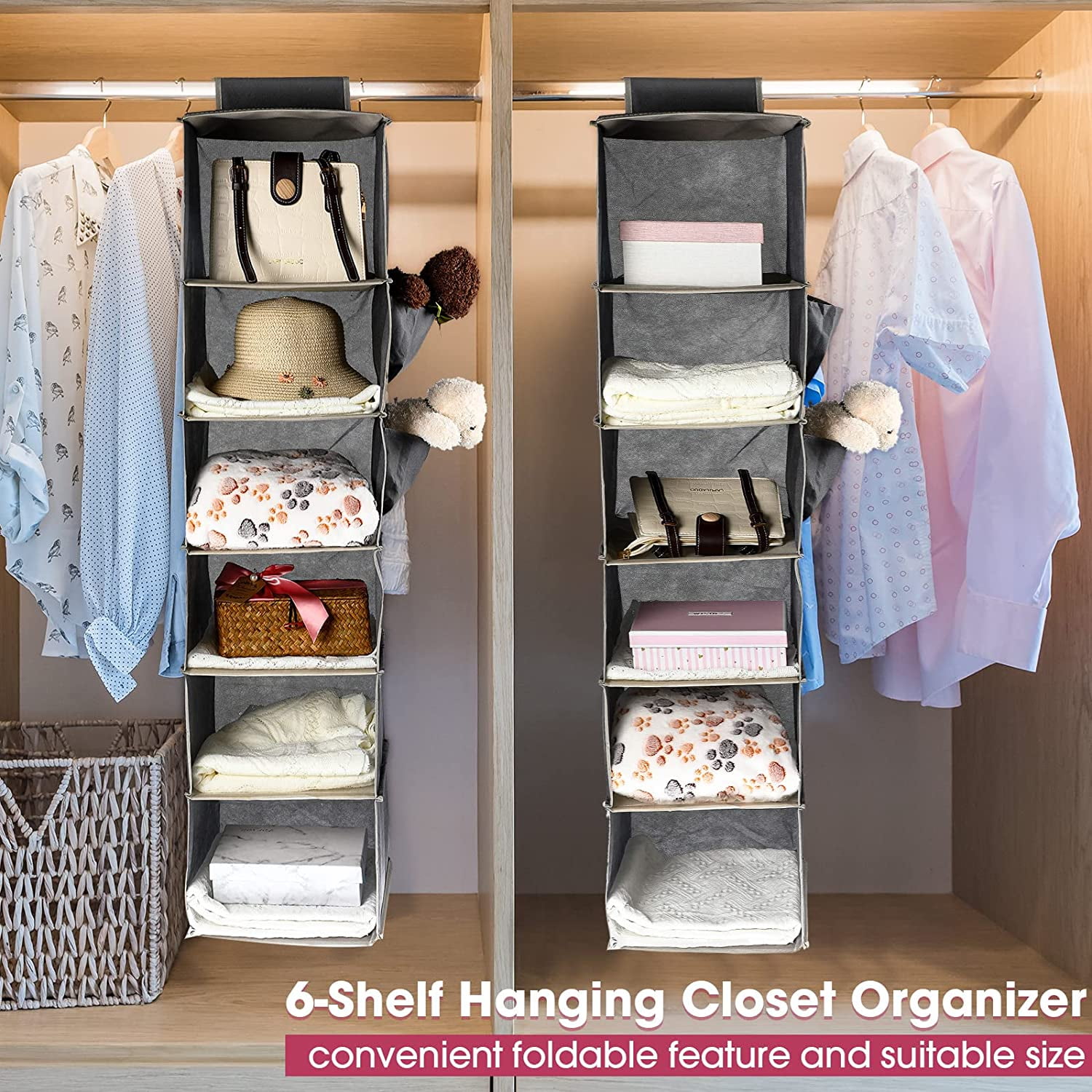 fhxbjoi 3 Pack Hanging Closet Organizers and Storage 6 Shelf Hanging ...